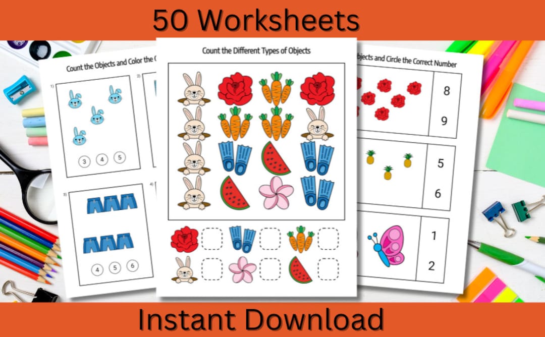 50 Counting Worksheets | Preschool Math Activity Ages 3-5 | Practice ...