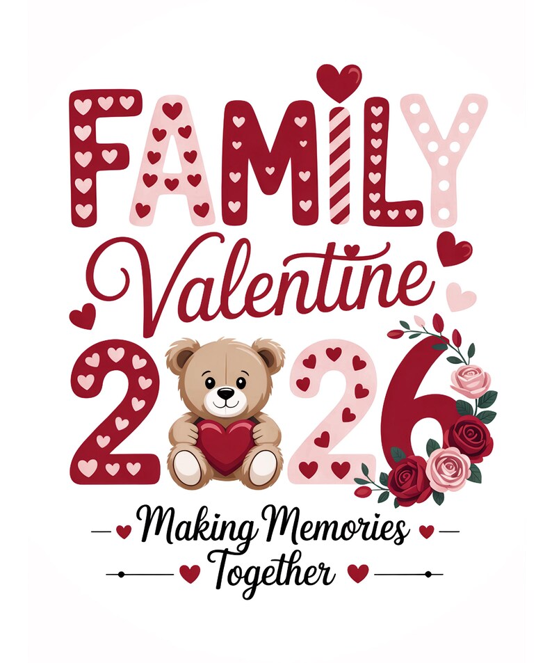 Family Valentine 2026 Digital, Teddy Bear Heart Valentines Day ...