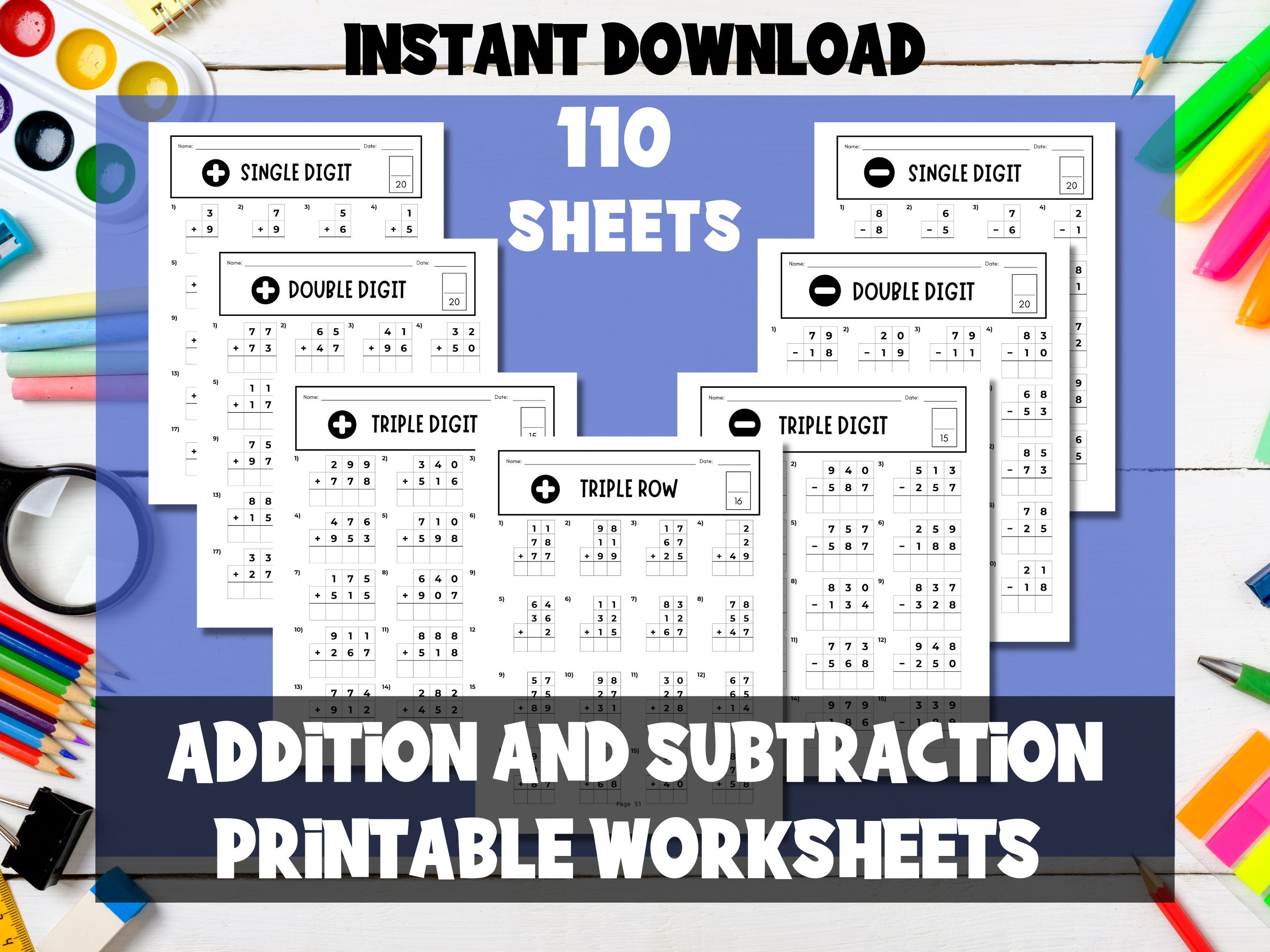 Addition & Subtraction Worksheets | 110 Math Tests With Answers ...