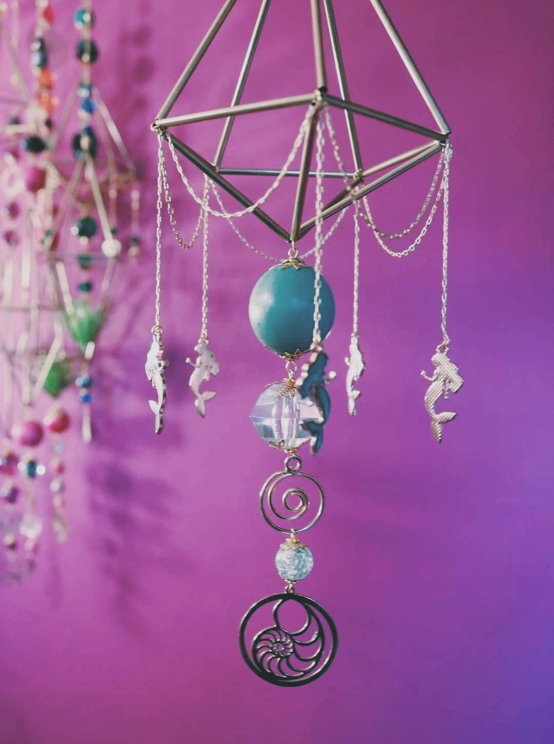 Light Green Blue Mermaid, Shell, Ocean Themed Hanging Geometric Himmeli ...