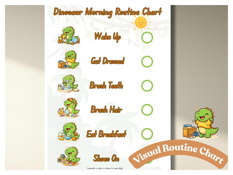 Dinosaur Morning Routine Chart Printable | Kids Routine Chart | Toddler ...