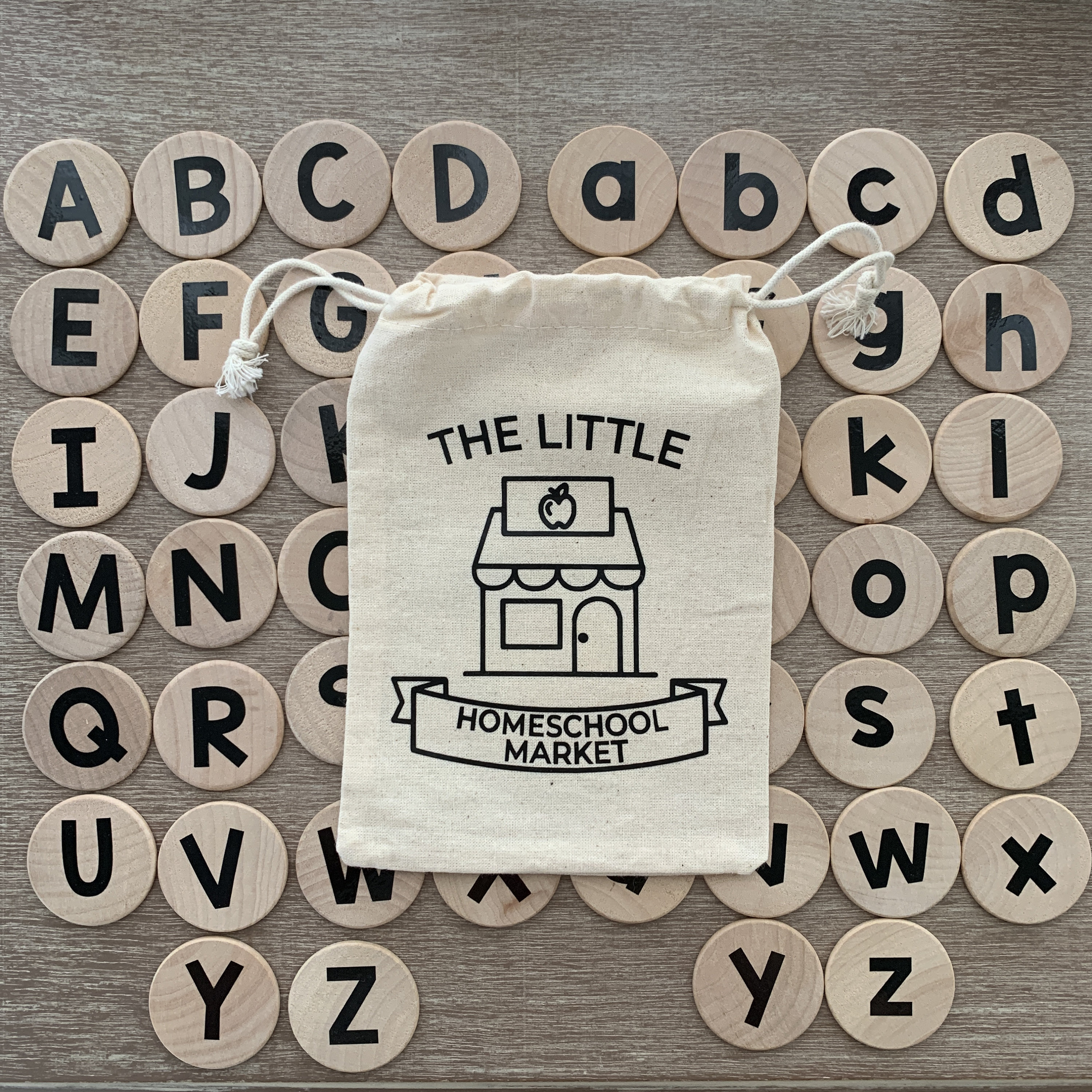 Wooden Alphabet Coins Upper Case & Lower Case Letter Manipulative ...