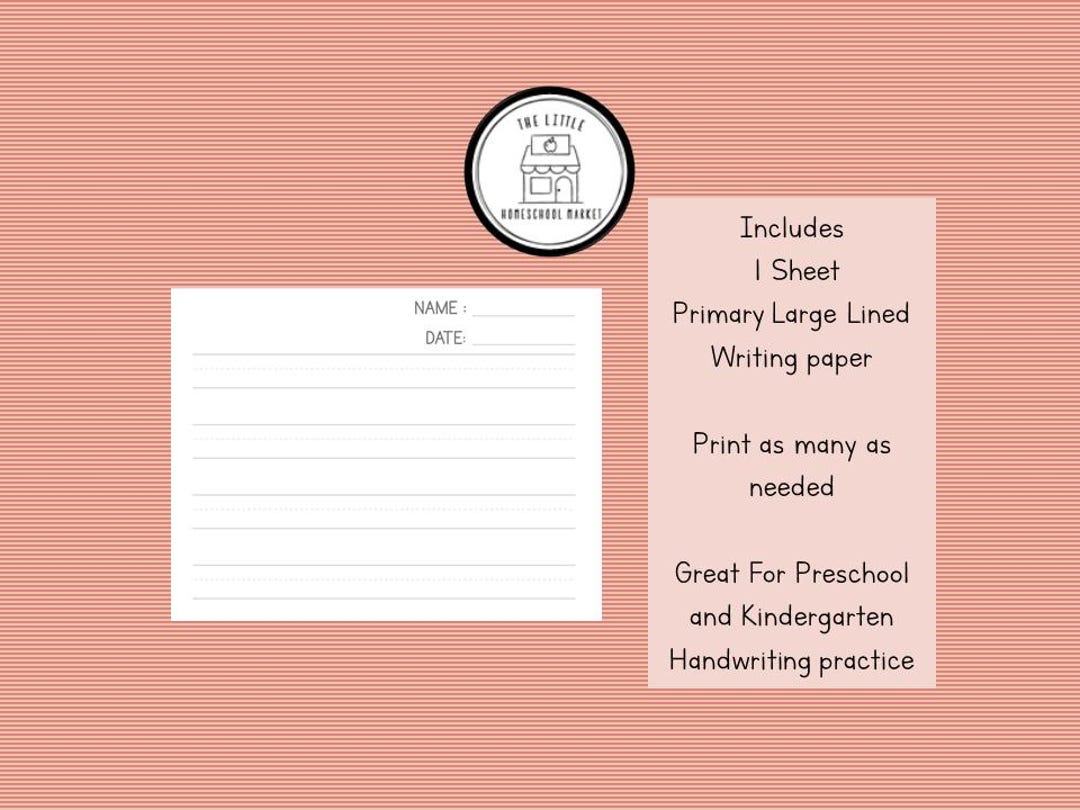 Preschool Writing Paper: Large Lined Sheets (PDF) - Etsy