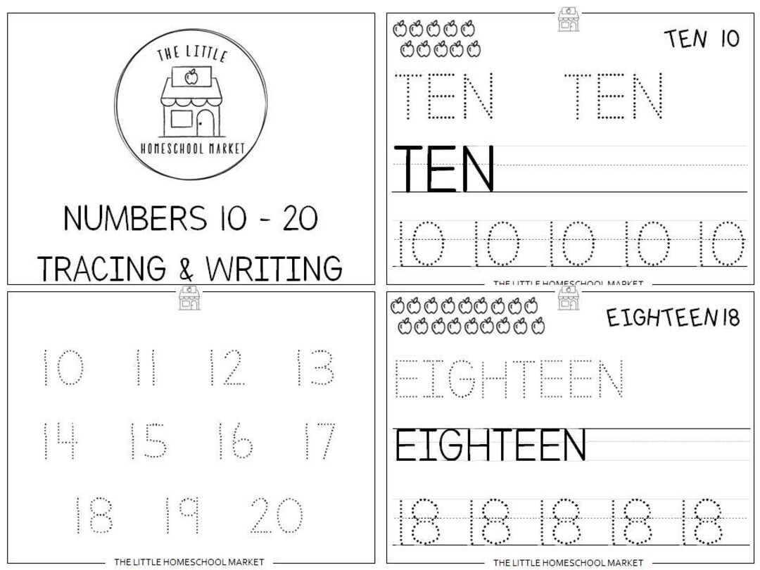 Printable Number Tracing Worksheet 10-20 Homeschool Busy Work Preschool ...