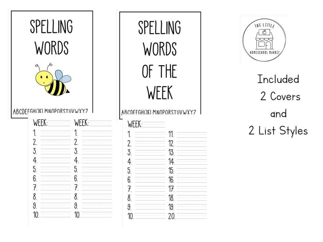Homeschool Teacher Spelling Book Workbook Planner Weekly Spelling Words ...