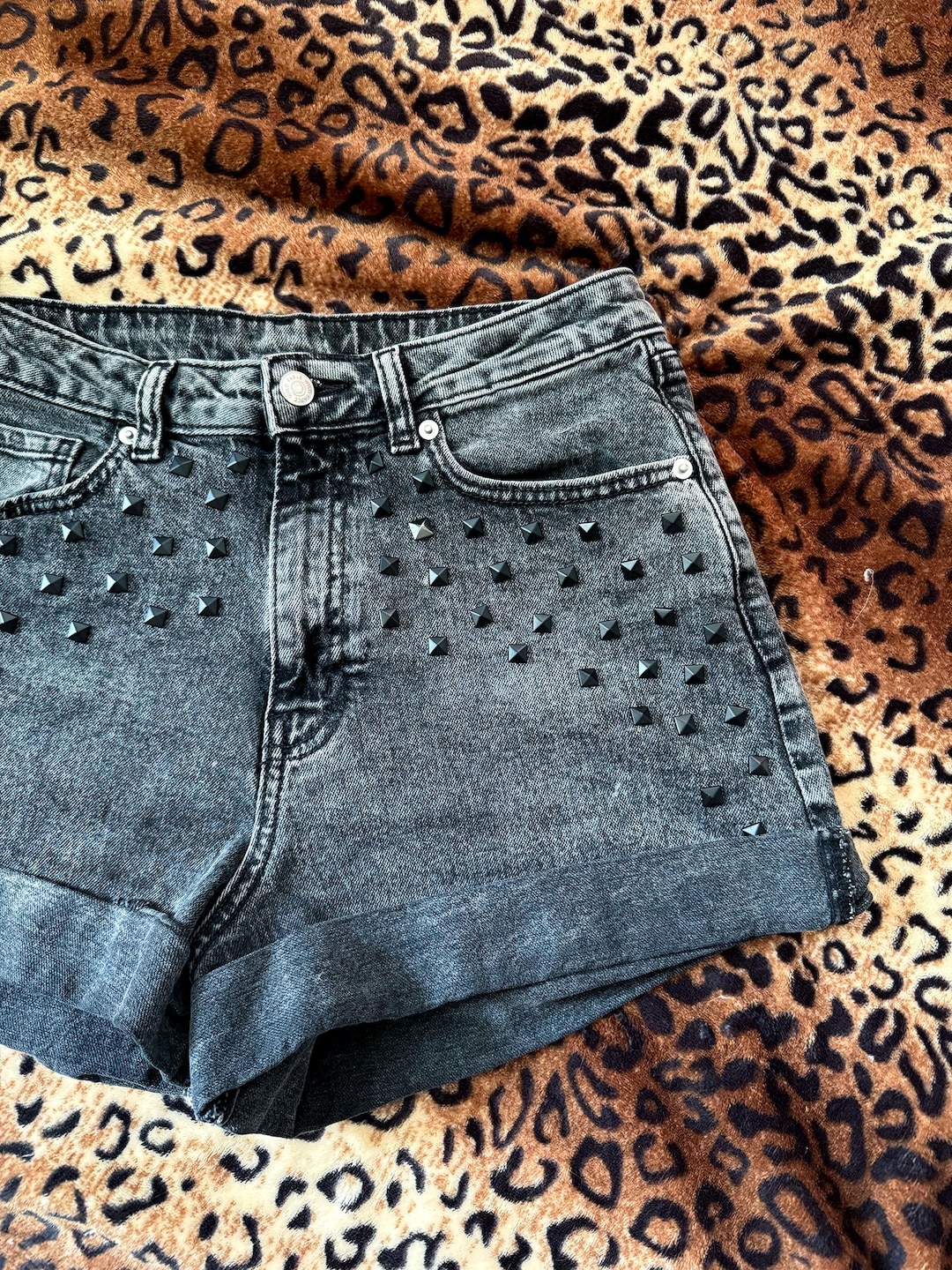 Mothman Matte Black Studded Denim Shorts | Rock N Roll Style - Etsy