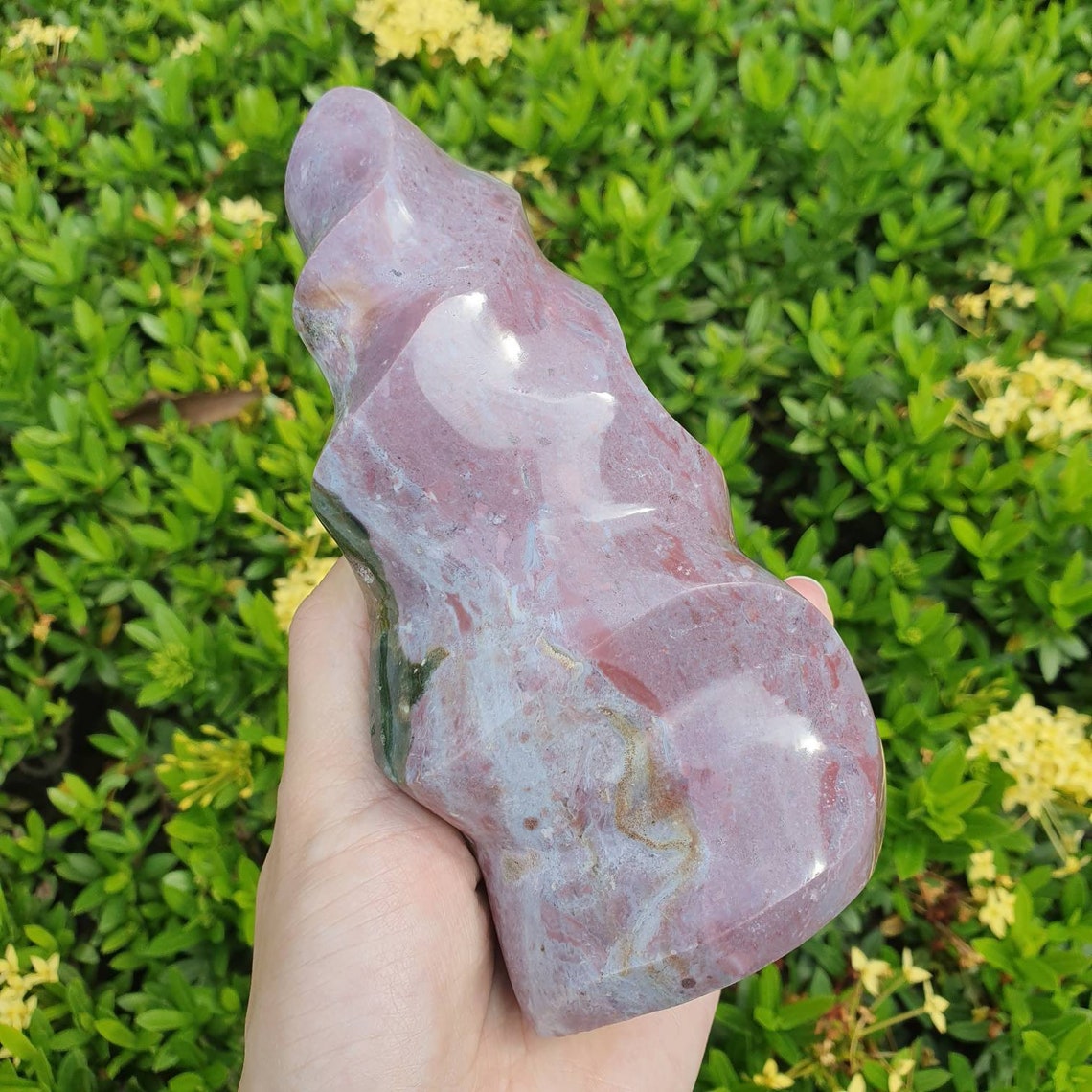 Rare Large Green and Pastel Pink Ocean Jasper Self-standing Flame From ...