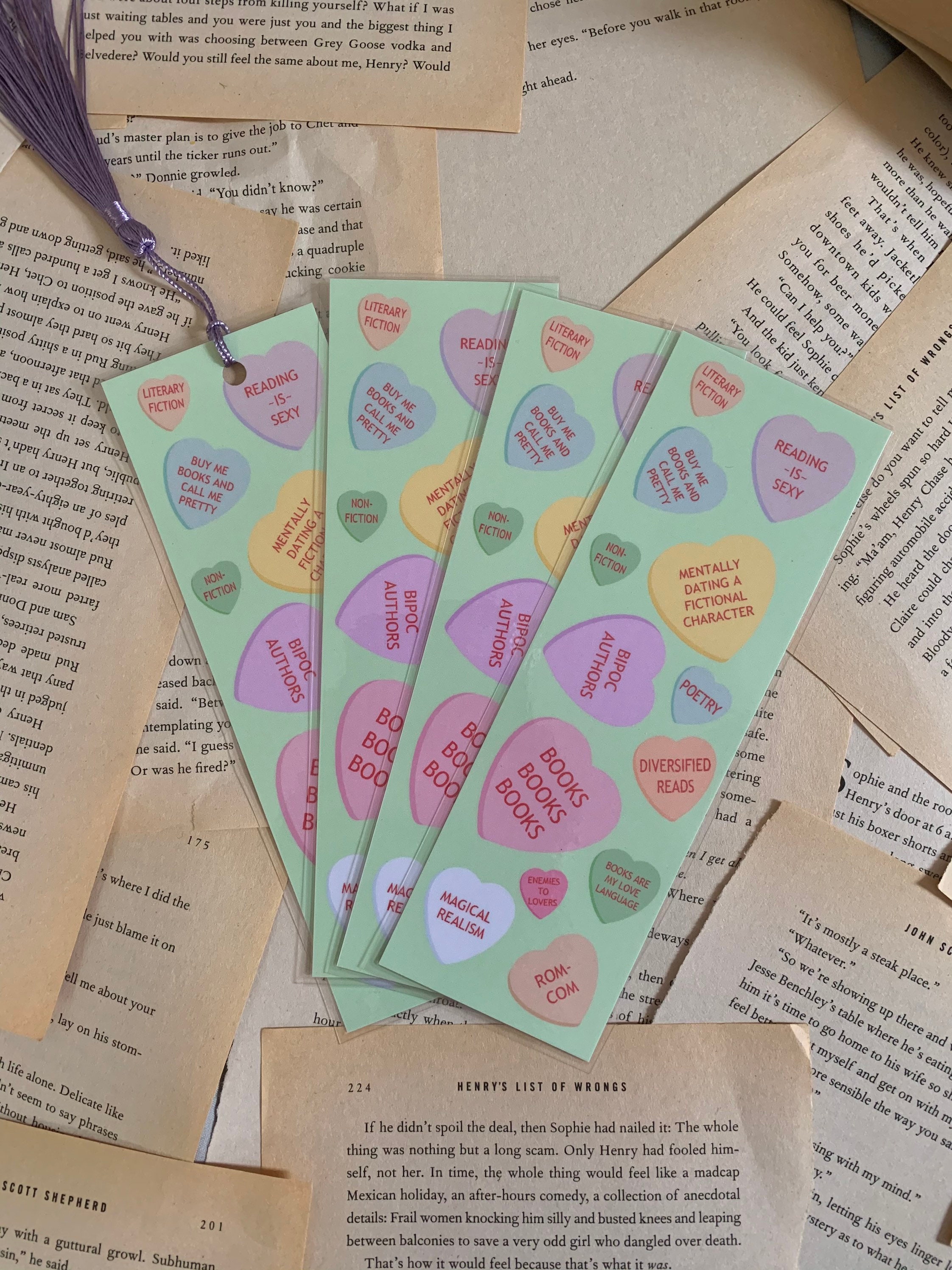Bookish themed sweetheart candy bookmarks Valentines Day | Etsy