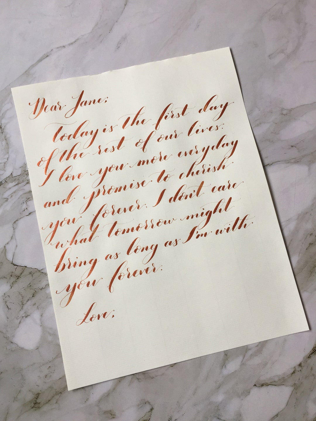 Hand Written Calligraphy Letter Love Letters Day of Wedding Letters ...