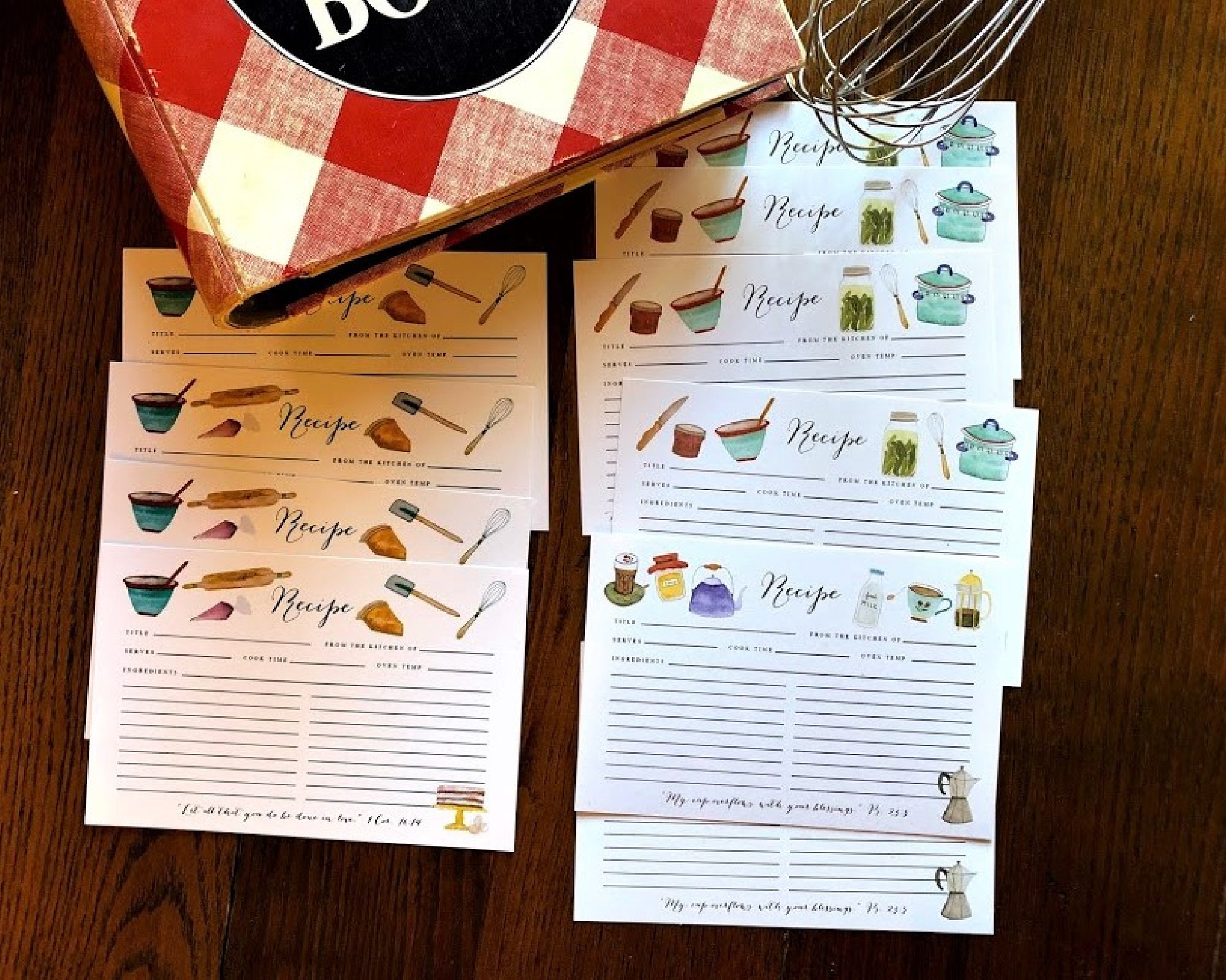 Set of 10 Recipe Cards| Recipe Cards With Bible Verse, Watercolor ...