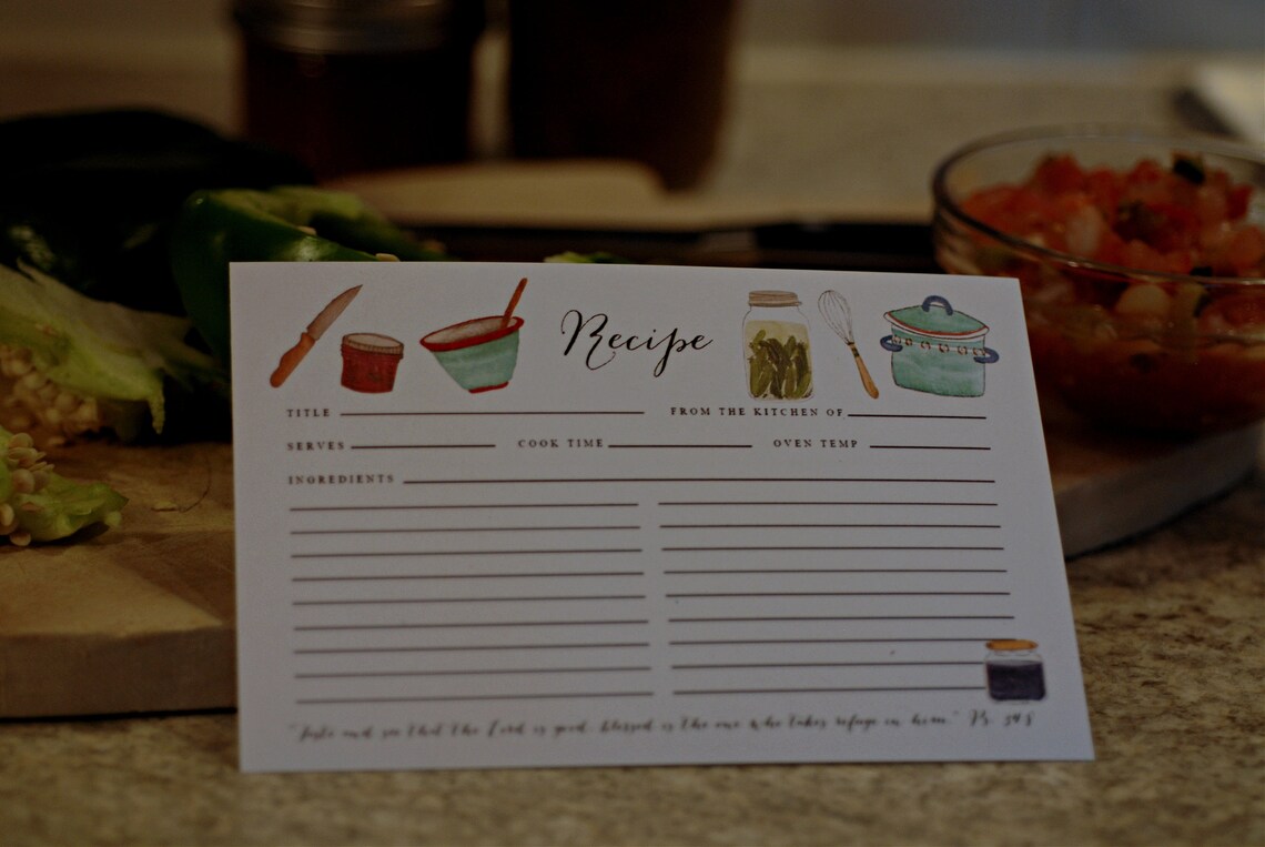 Set of 10 Recipe Cards| Recipe Cards With Bible Verse, Watercolor ...