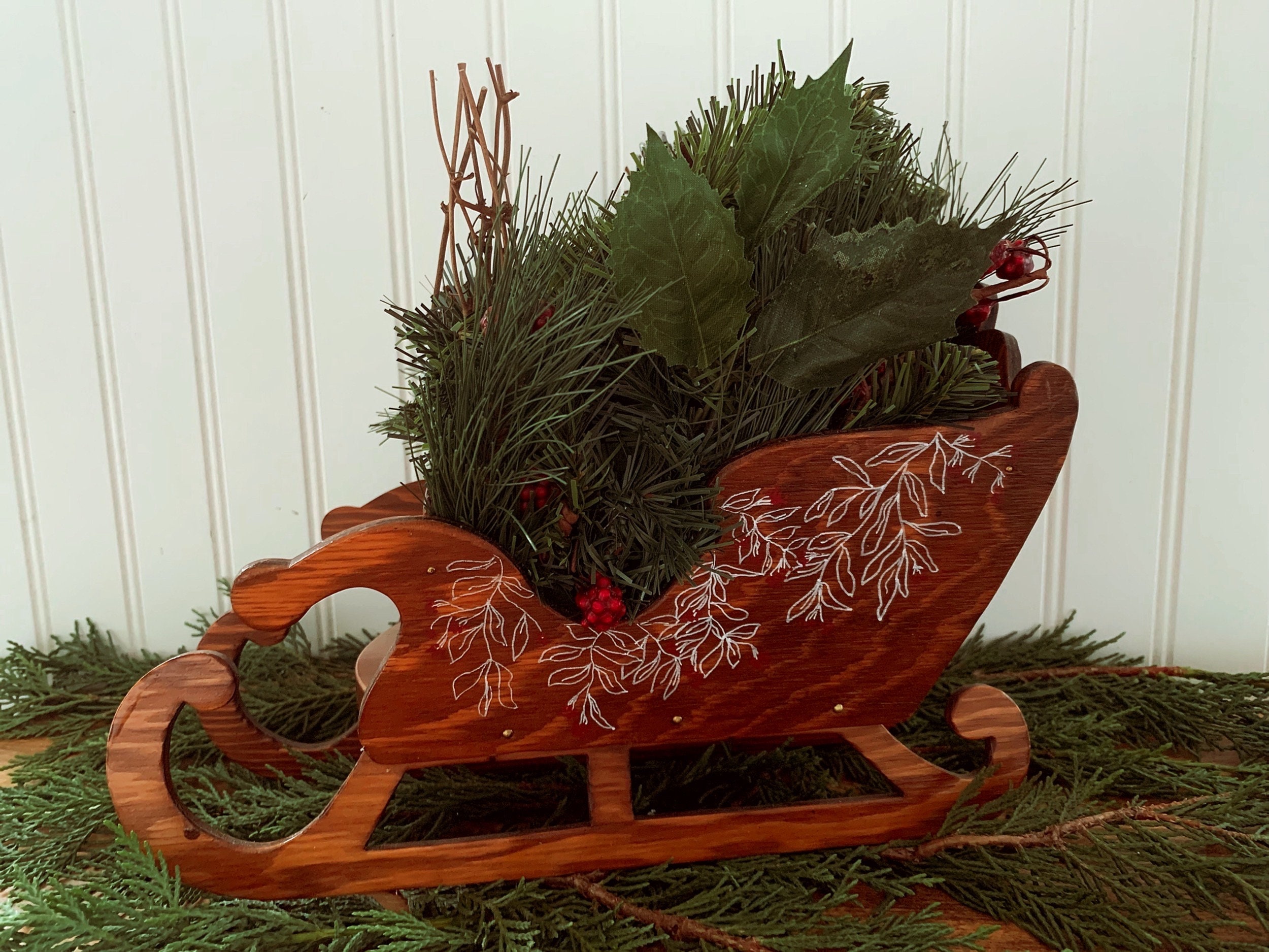 Antique Wooden Jingle All the Way Floral Sled Hand Painted Sleigh ...