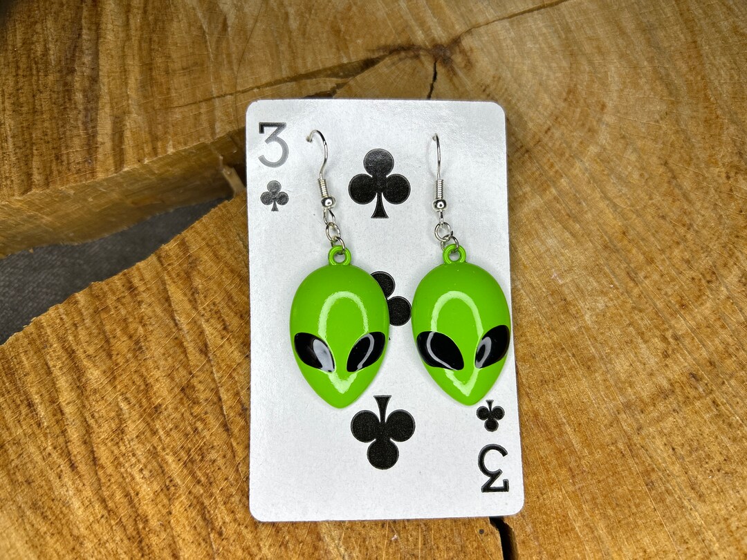 Alien UFO Earrings Neon Green Alien Head Charms 3D Printed - Etsy