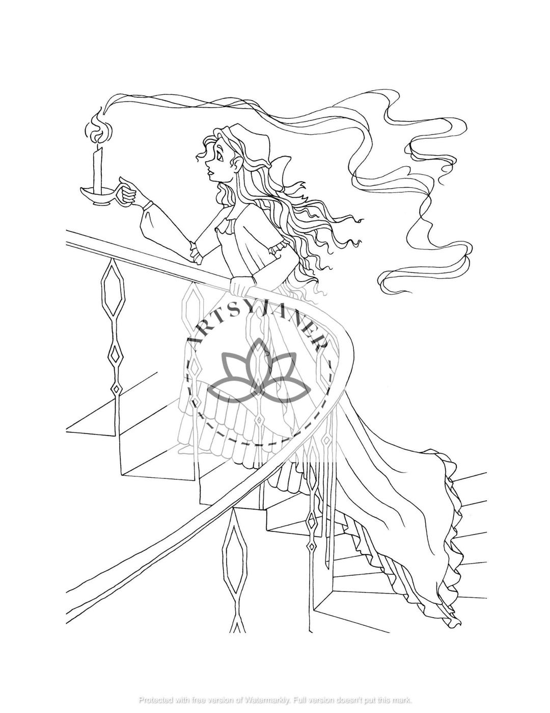 Coloring Page haunted Staircase - Etsy