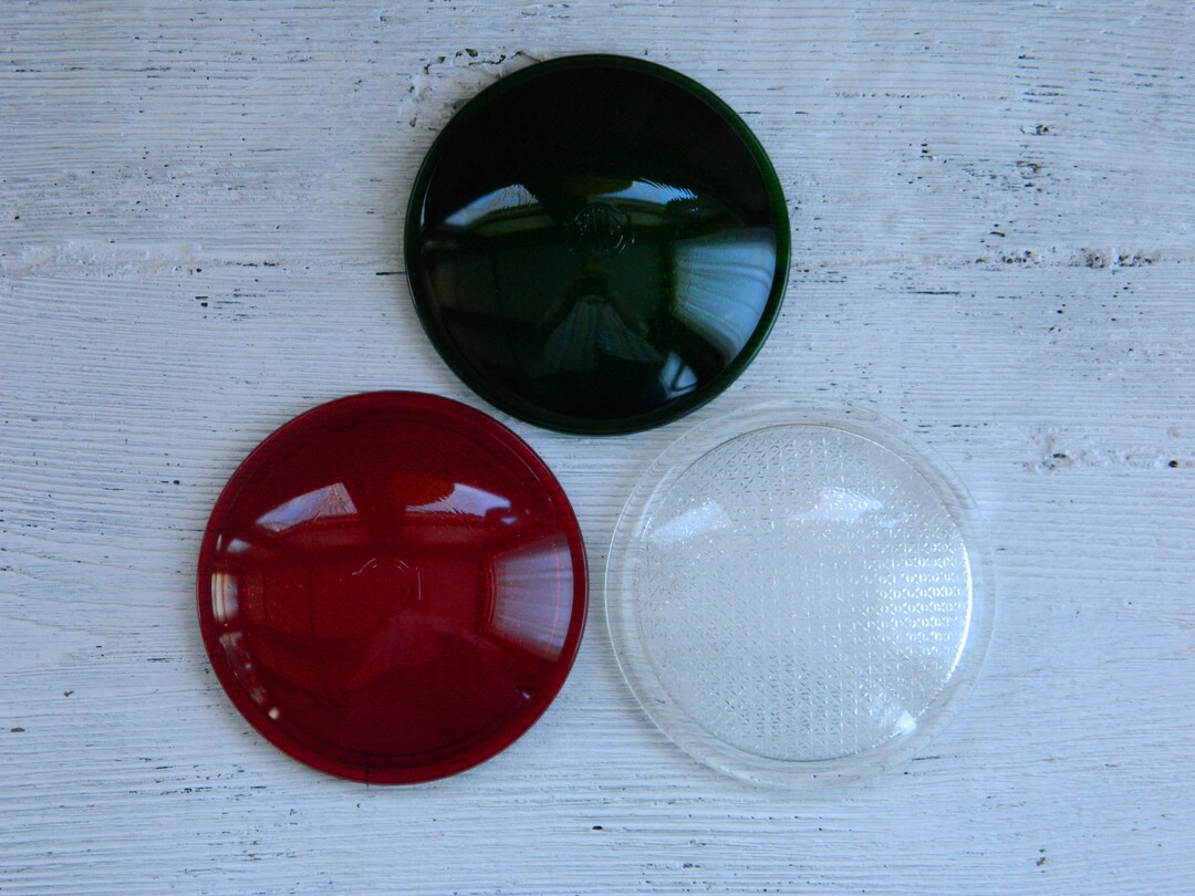 Vintage Lighting Cover Lens Lot of 3 HUB Electric Red Green Clear Glass ...