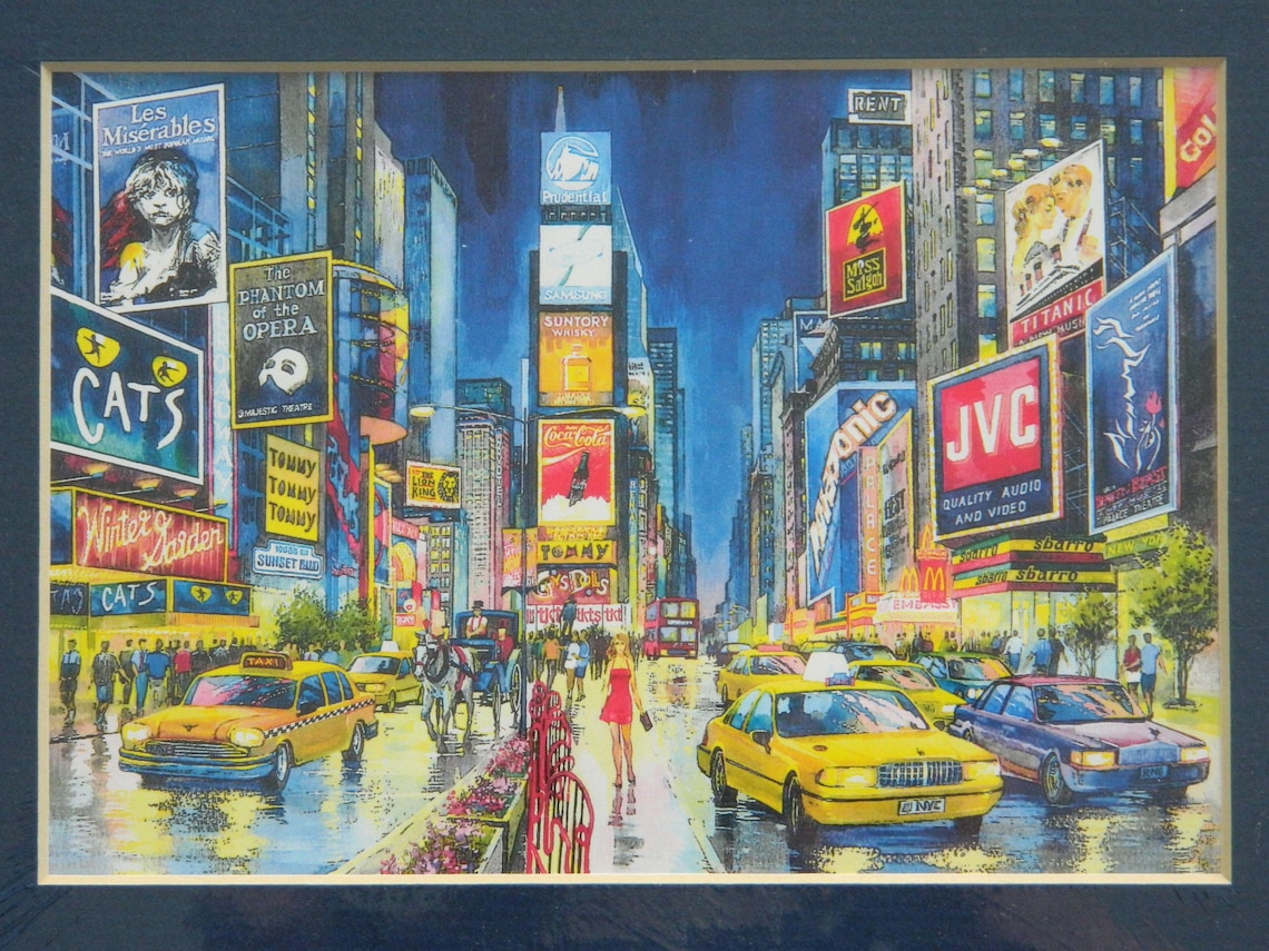 Times Square Color Illustration New York City Manhattan NYC - Etsy