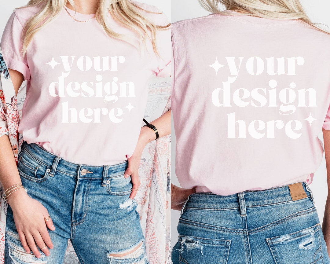 Front and Back Bella Canvas 3001 Pink Mockup, Backside Mockup, Front ...