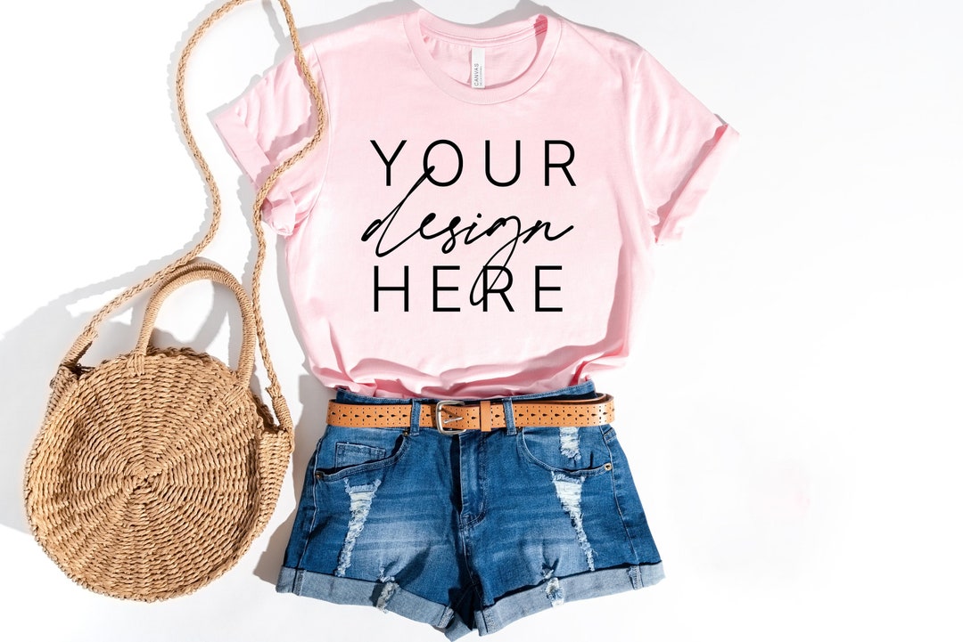 Bella Canvas 3001 T-shirt Pink Summer | Pink Bella Canvas 3001 Mockup ...