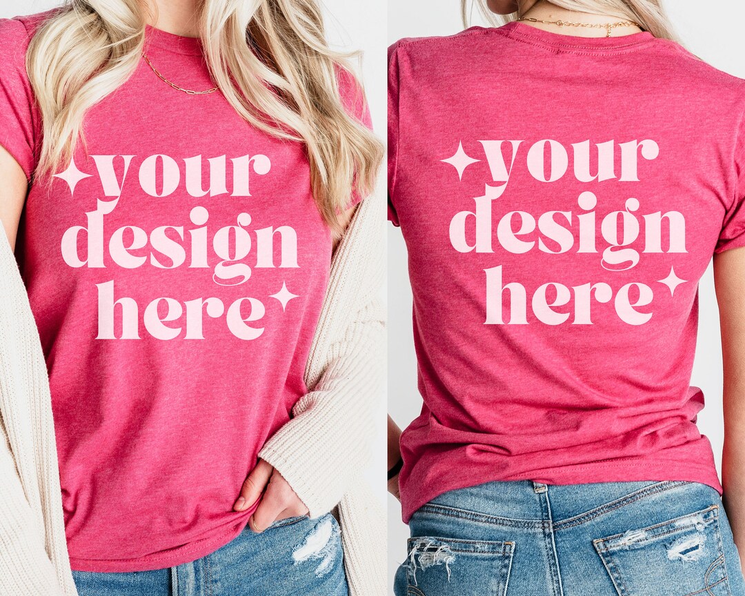 Front and Back Bella Canvas 3001 Heather Raspberry Mockup, Backside ...