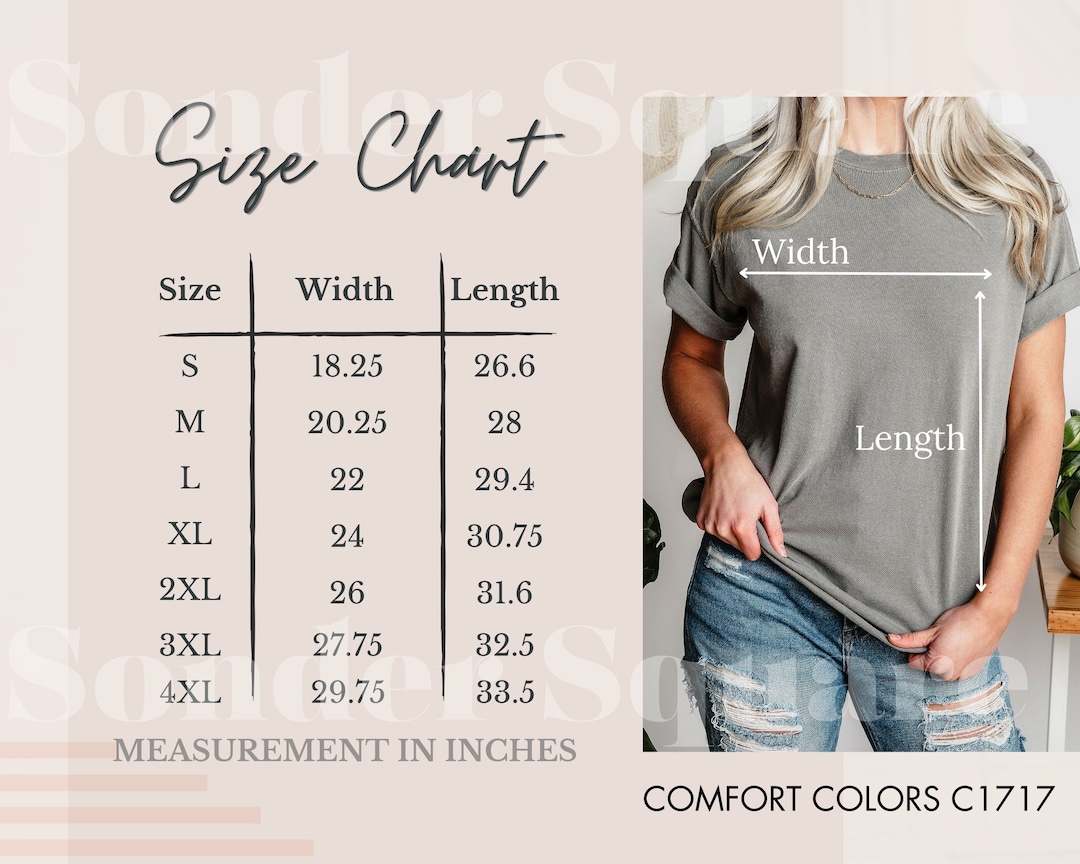 Comfort Colors 1717 Size Chart CC 1717 Size Chart Size Chart for ...