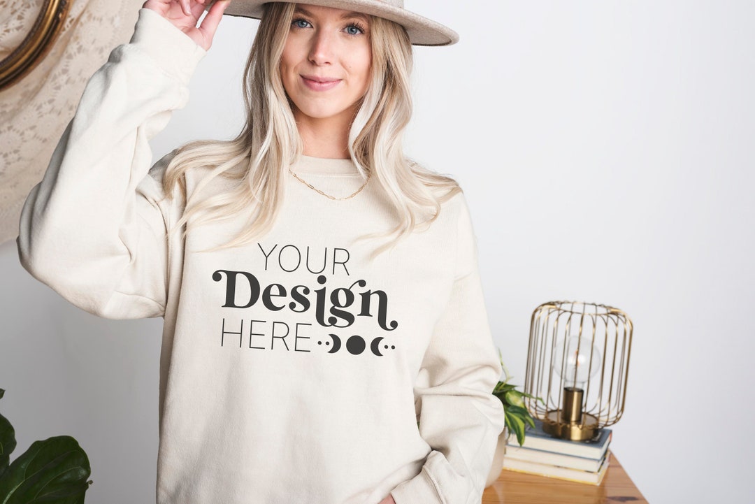 Gildan Sand | 18000 Sand | Model Mockup | Gildan 18000 Mockup | Gildan ...