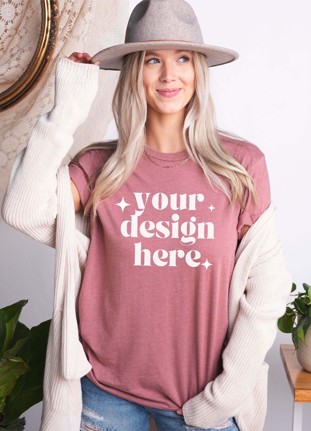 Bella Canvas Heather Mauve Shirt Mockup | Bella Canvas 3001 Tshirt ...