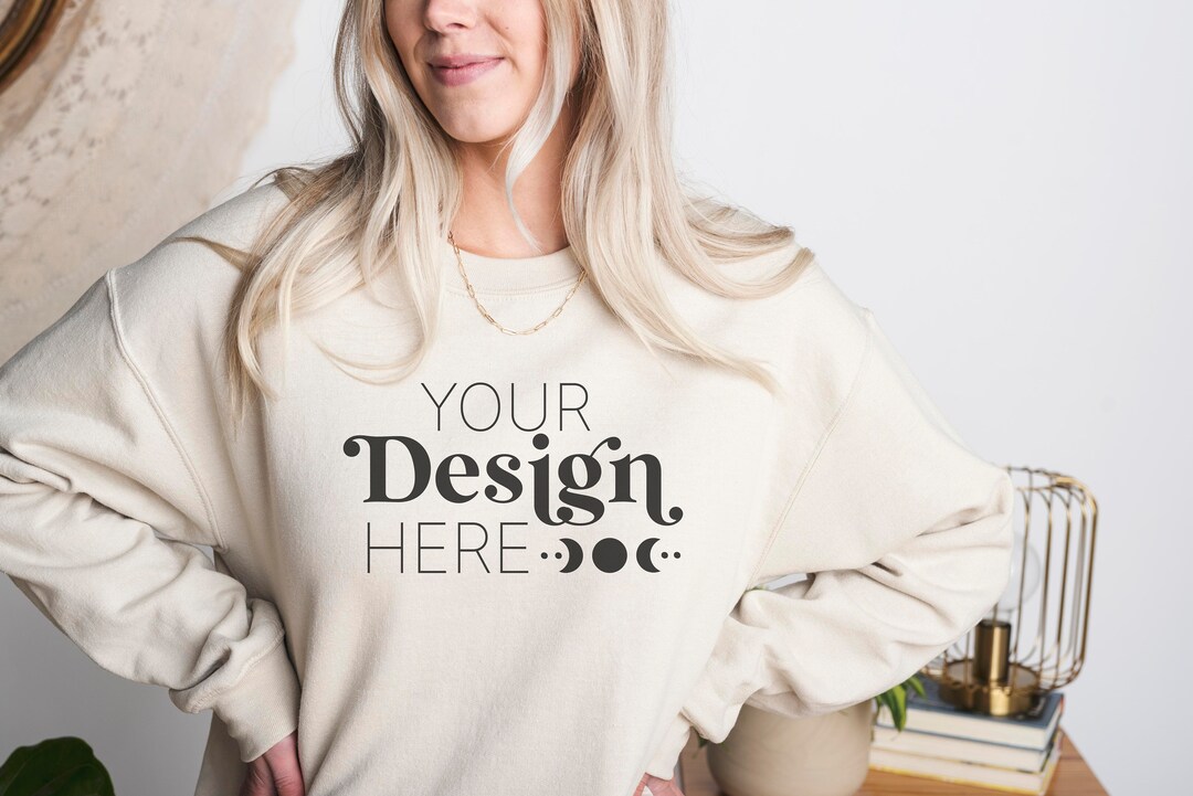 Gildan Sand | 18000 Sand | Model Mockup | Gildan 18000 Mockup | Gildan ...