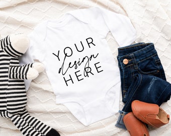 4411 Mockup White | Rabbit Skins White Bodysuit | 4411 Long Sleeve Baby ...