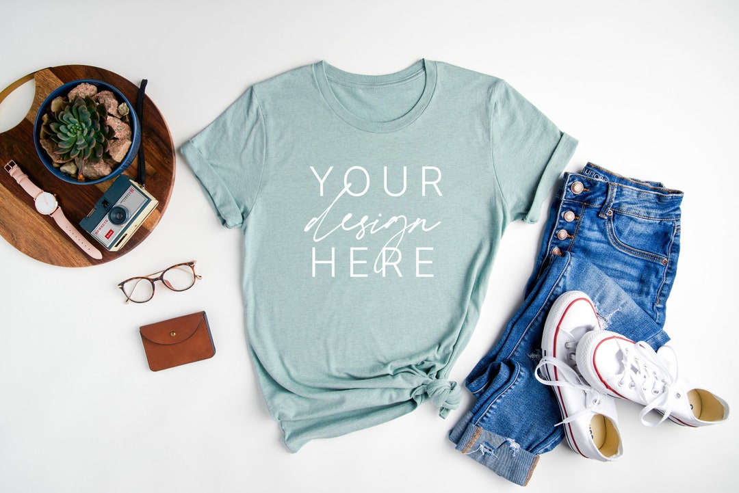 Bella Canvas 3001 Heather Prism Dusty Blue Mockup | Heather Prism Dusty ...