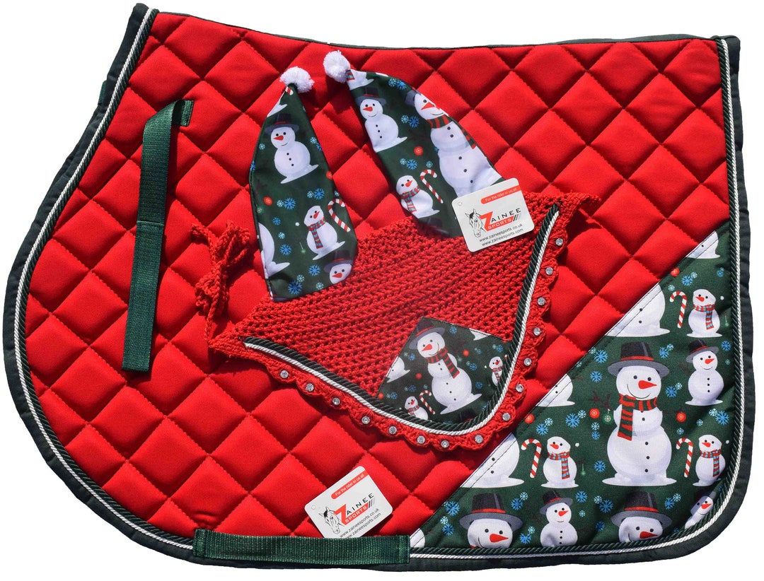 Handmade Christmas Snowman Saddle Pad Set AP English Saddle Pad With ...