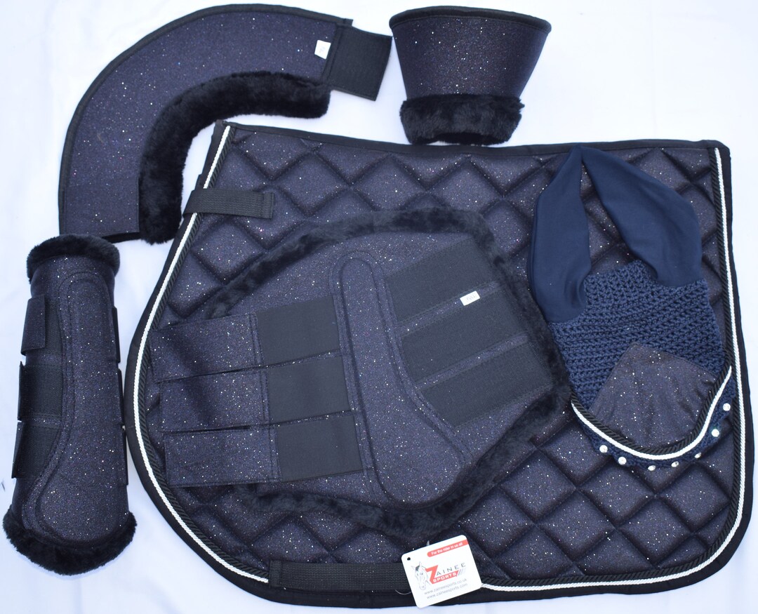 Handmade Glitter Navy Blue Horse English Saddle Pad With Matching Fly ...