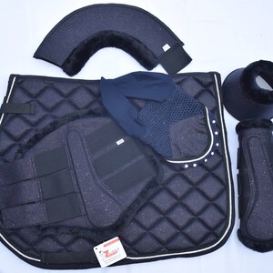 Handmade Glitter Navy Blue Horse English Saddle Pad With Matching Fly ...