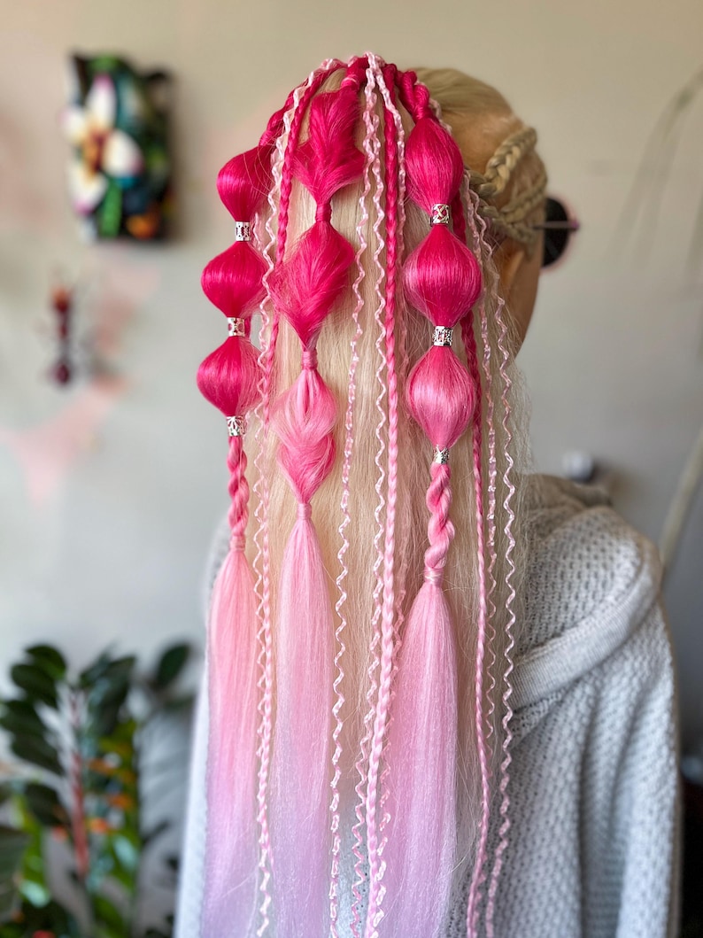 Bubble Braids Ponytail Pink Hair Extension Princess Gift for Little ...