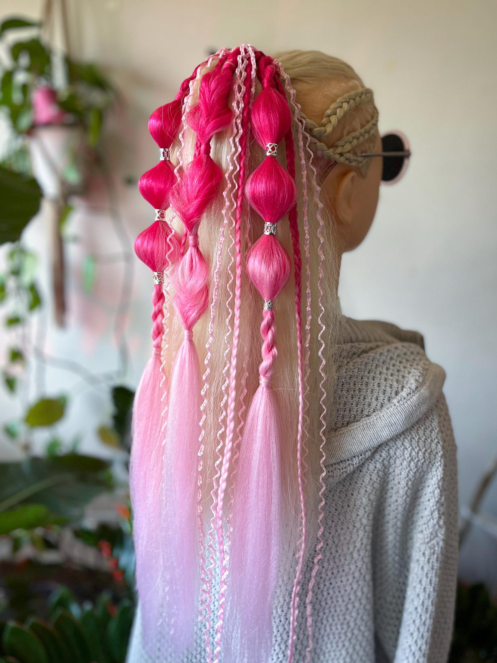 Bubble Braids Ponytail Pink Hair Extension Princess Gift for Little ...