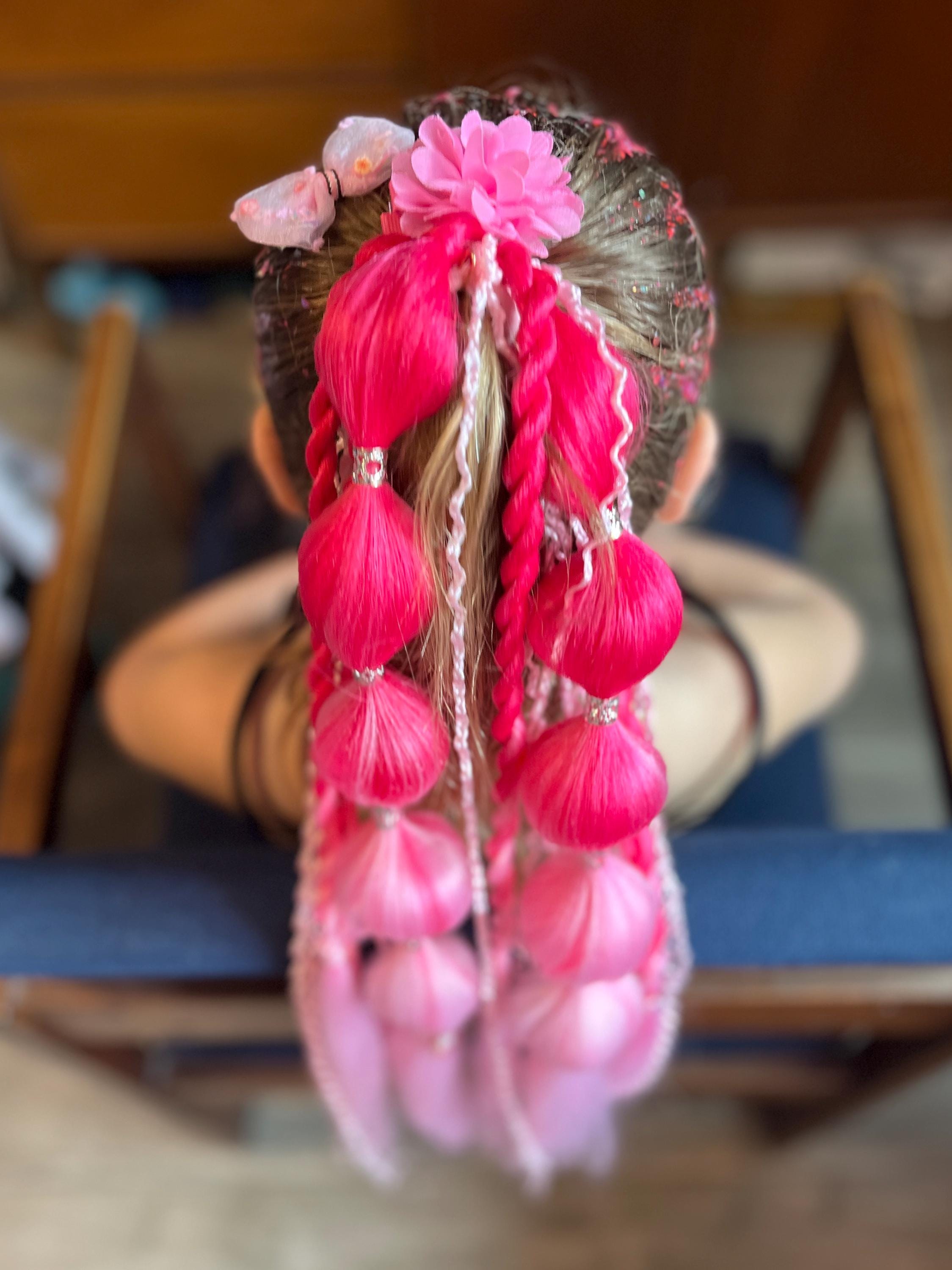 Bubble Braids Ponytail Pink Hair Extension Princess Gift for Little ...