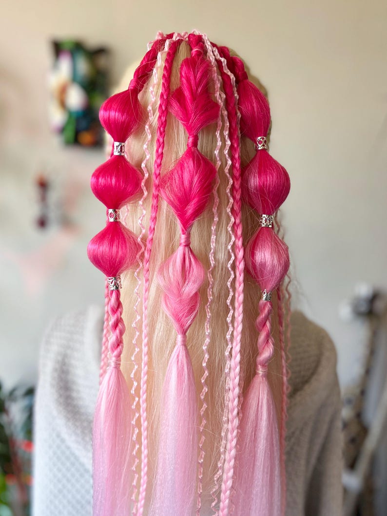 Bubble Braids Ponytail Pink Hair Extension Princess Gift for Little ...