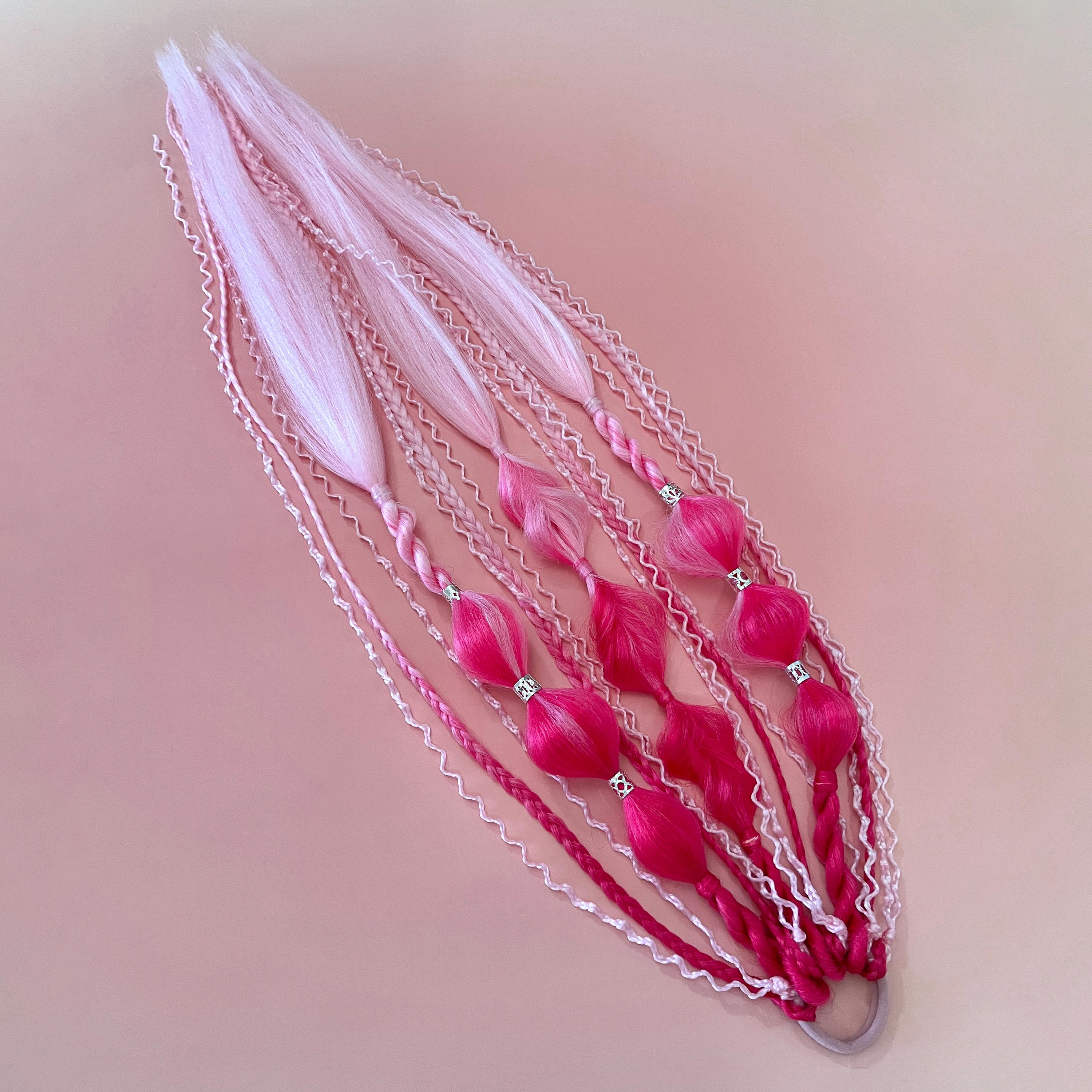 Bubble Braids Ponytail Pink Hair Extension Princess Gift for Little ...
