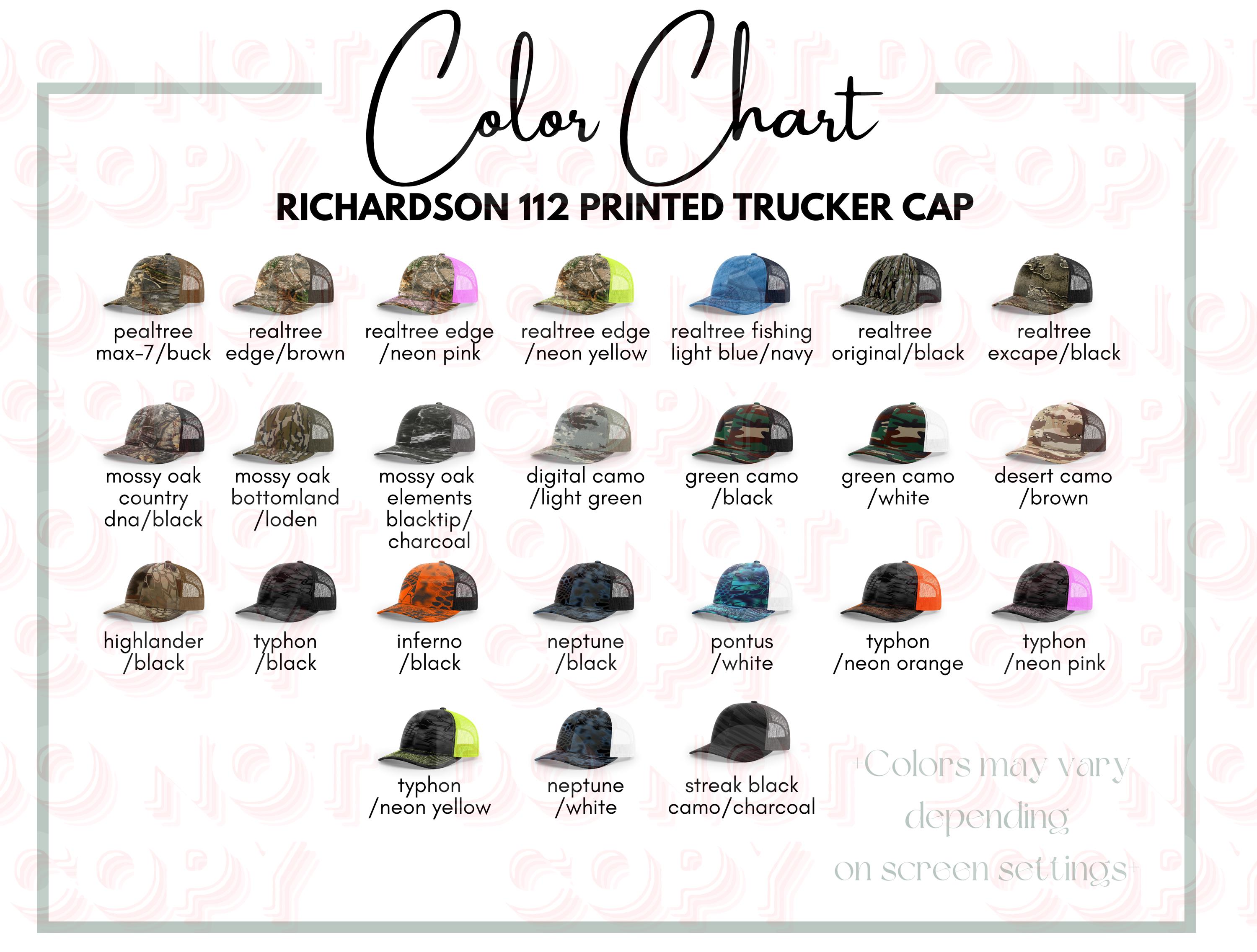 CANVA EDIT - Richardson 112P Printed Trucker Hat Color Chart ...