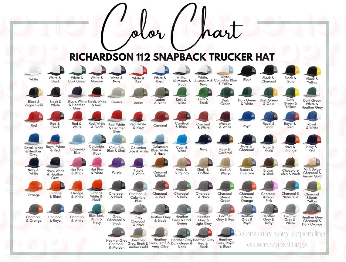 Richardson 112 Hat Color Chart: Snapback Trucker CANVA EDIT - Etsy