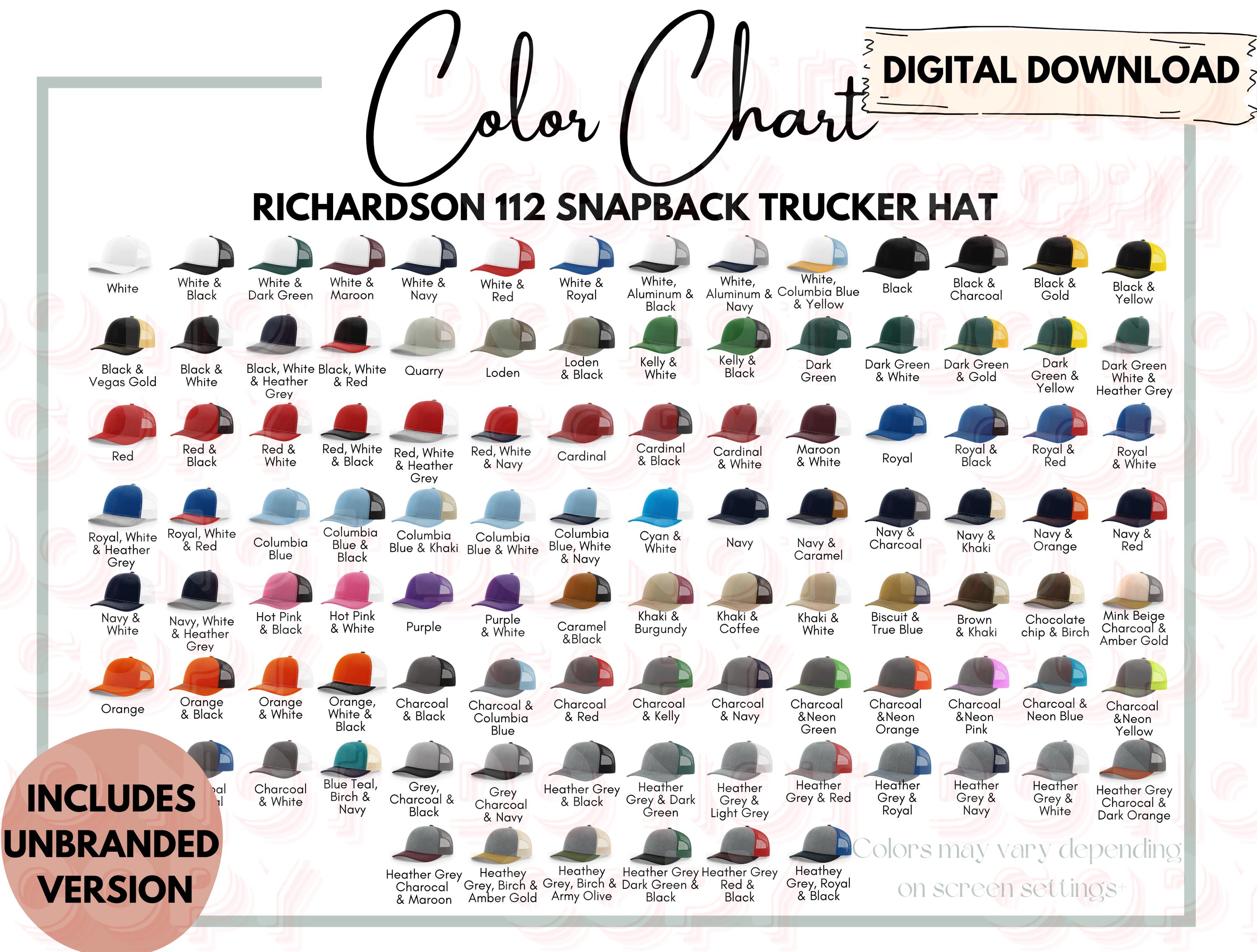 Richardson 112 Hat Color Chart: Snapback Trucker CANVA EDIT - Etsy