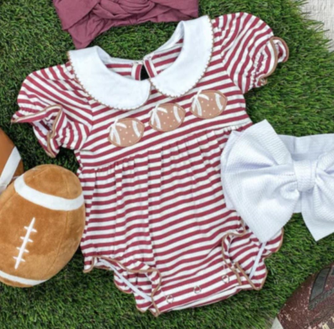 Maroon Football Onesie, Footballs & Stripes Classic Maroon Onesie ...