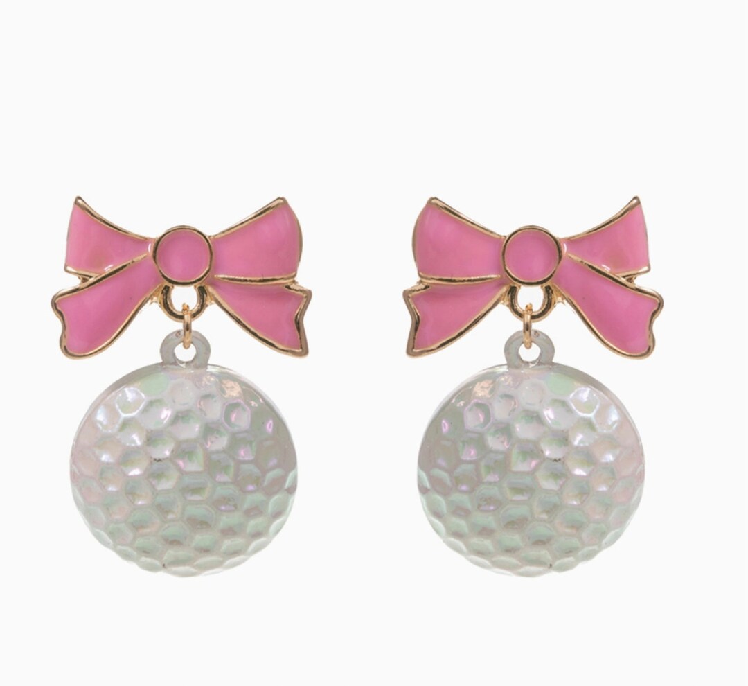 Golf Ball Earrings, Golf Earrings, Golf Ball With Enamel Bow Post ...