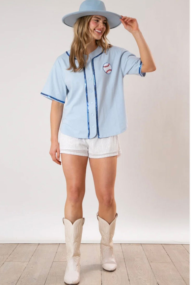 Baseball Sequin Jersey Top Light Blue, Baseball Top, Game Day Top ...