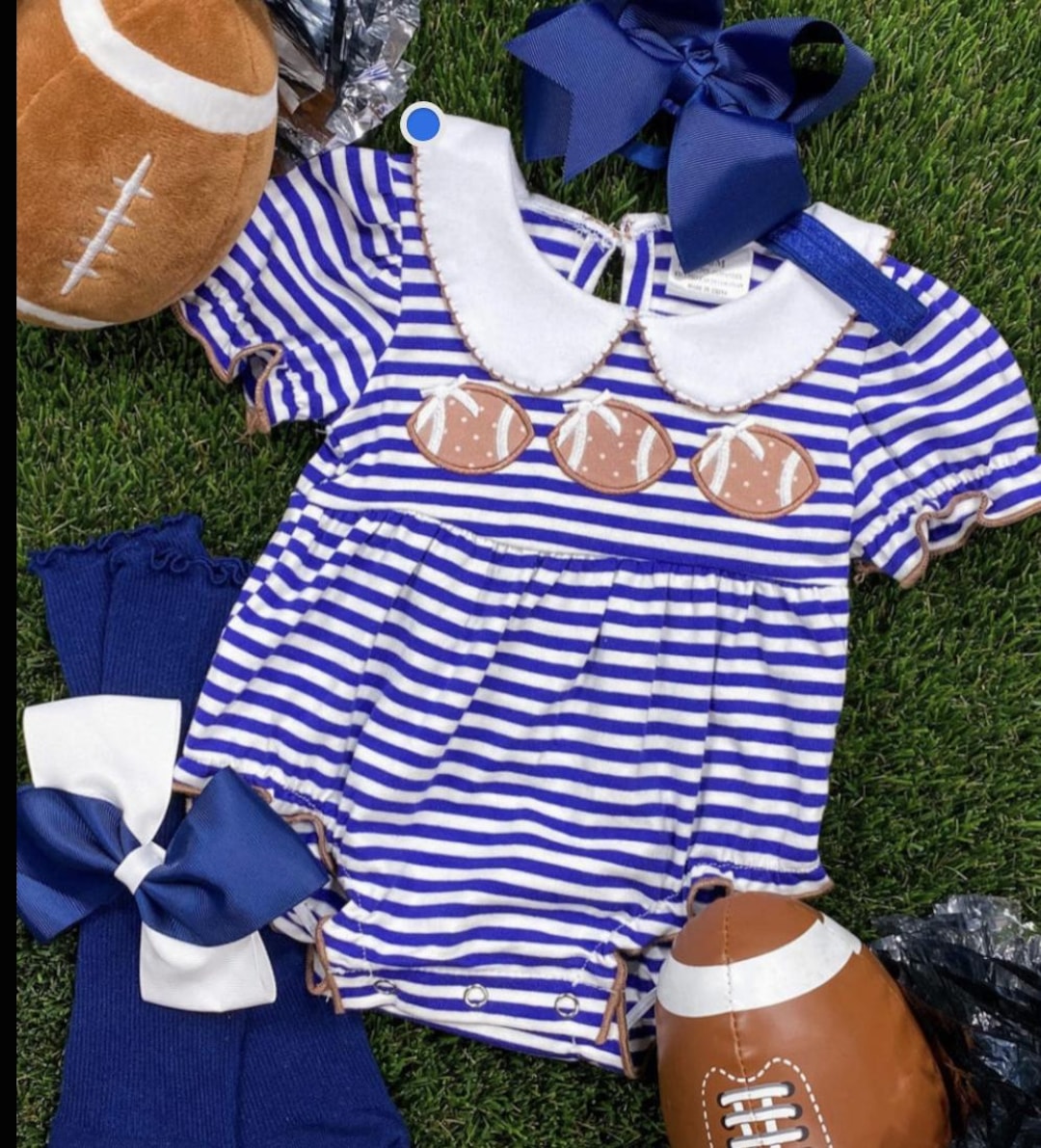 Blue Football Onesie, Footballs & Stripes Classic Royal Blue Onesie ...