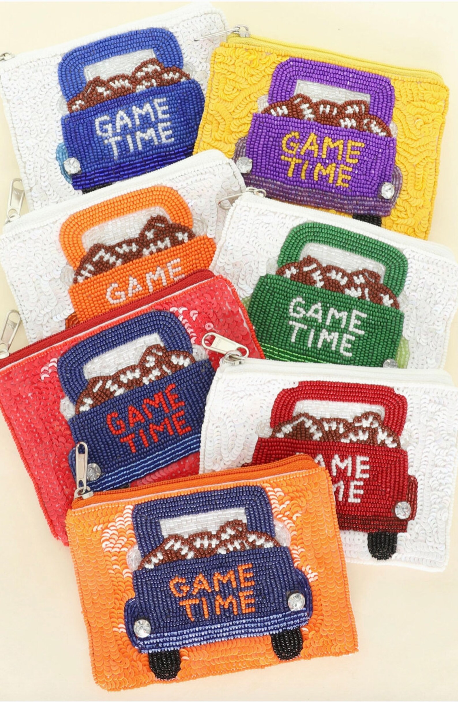 Orange and White Game Time Football Zipper Pouch, Football Beaded Pouch ...