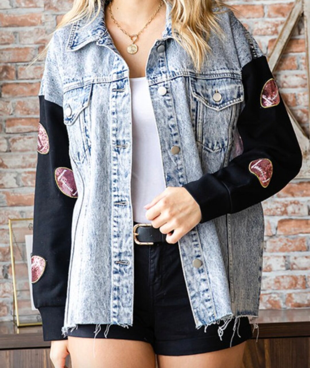 Football Jean Jacket, Football Game Day Jean Jacket With Metallic ...