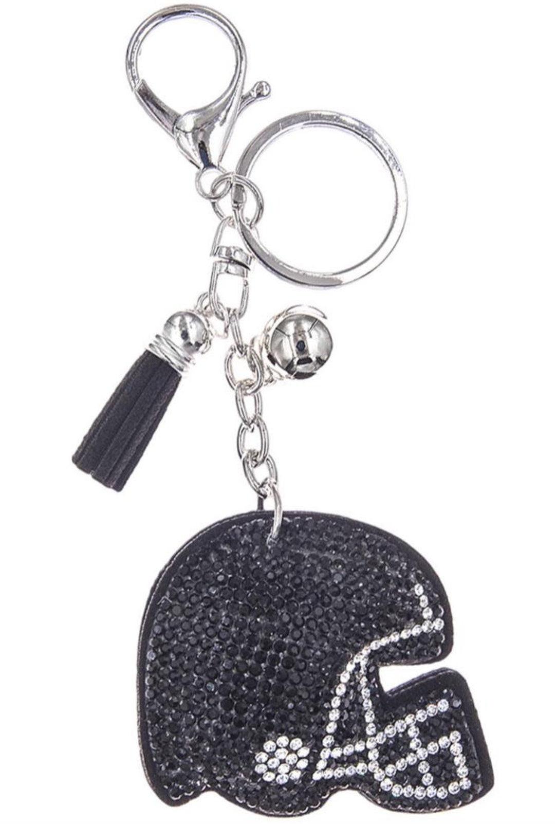 Football Keychain, Bag Accessory, Black Crystal Football Helmet Tassel ...