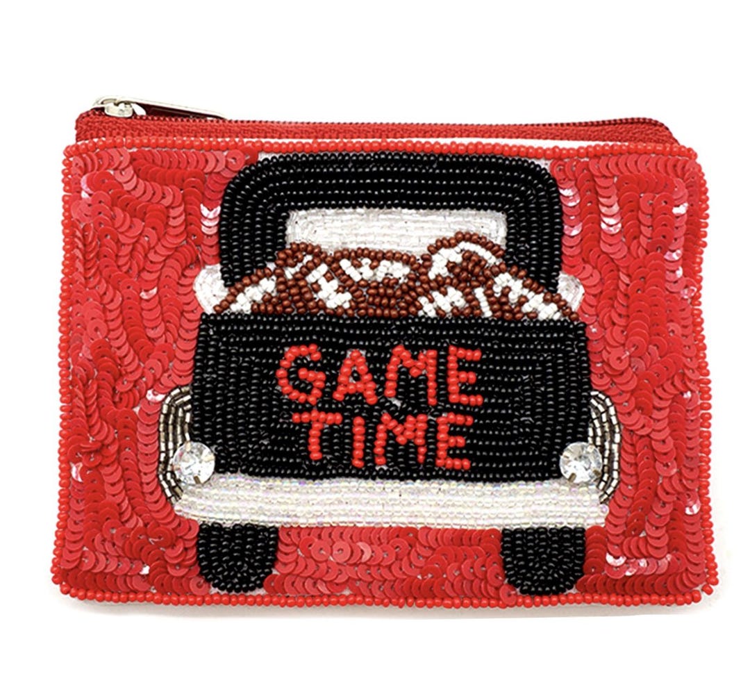 Red and Black Football Coin Purse, Football Beaded Pouch, Game Day ...