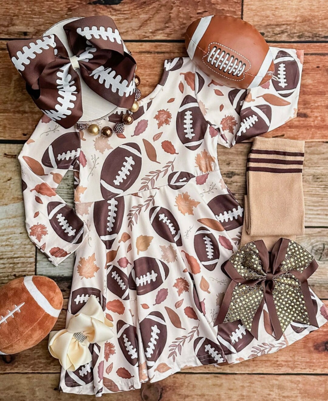 Football and Leaves Fall Dress, Girls Football Dress, Game Day Dress ...
