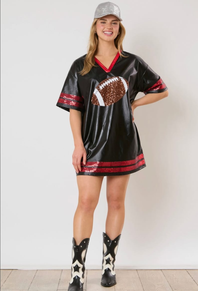 Football Sequins Embroidery Jersey Style Dress Black/red, Game Day ...